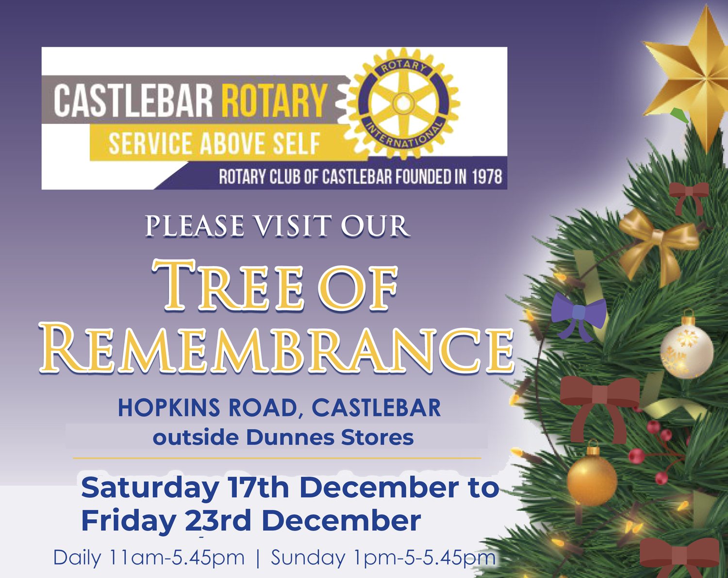 Castlebar Rotary Christmas Tree of Remembrance has raised €40K since 2008